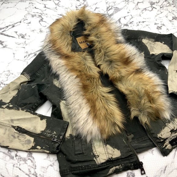 Makobi | Jackets & Coats | Mens Olive Cream Dirty Vintage Denim Jacket ...
